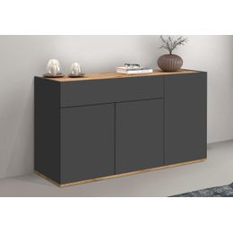 Sideboard OTTO HOME "Garda, Kommode, Schrank, 3 T&uuml;ren, 1 Schublade, Made in Italy", schwarz (anthrazit, eiche wotan), B:120,1cm H:70cm T:35cm, Sideboards, Sideboard, 3 T&uuml;ren, 1 Schublade, grifflos Breite 120,1 cm, anthrazit/eiche matt