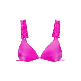 Triangel-Bikini-Top Lascana "Liora", Damen, Gr. 38, Cup A/B, blau (magenta), Recycling-Polyamid, gl&auml;nzend, Bikini-Oberteile Triangel-Bikini-Top, mit R&uuml;schen