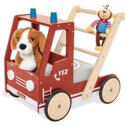 Lauflernwagen Pinolino "Feuerwehrauto Fred", rot (rot, holzfarben), Lauflernhilfen, KinderB:38cm H:58cm T:54cm, Holz, MDF - Mitteldichte Holzfaserplatte, Lauflernwagen, aus Holz, B:38cm H:58cm T:54cm