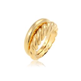 Ring-Set Elli Premium "Ring Gedreht Bandring Classic (2 tlg) Set 925 Silber" Gr. 54, gold, Fingerringe, Damen, 54, ohne Stein, Silber 925 (Sterlingsilber), 5mm, Ring-Set
