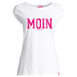 T-Shirt SALZHAUT "Shirt BIIKE - MOIN", Damen, Gr. M, wei&szlig; (wei&szlig;, neon pink), Obermaterial: 100% Baumwolle CO., Shirts T-Shirt