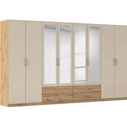 Kleiderschrank Rauch "Schrank Garderobe Ankleide GAMMA Breiten 91/136/181/226/271/315/360 cm", eiche artisan, beige (champagner), griffe chrom, B:360cm H:210cm T:54cm, Holzwerkstoff, Schr&auml;nke, Kleiderschrank, verschiedene Griff-Varianten, mit Spiegel TOPSELLER MADE IN GERMANY