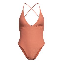 Badeanzug Roxy "Coconut Crew", Damen, Gr. S, Cup B, beige (cedar wood), [Hauptstoff] 78% Recyceltes Nylon, 17% Nylon, 4% metallisierte Fasern, 1% Elastan, Badeanz&uuml;ge Badeanzug