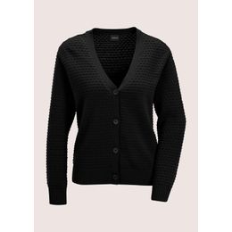 Madeleine Mode Strickjacke MADELEINE "Strickjacke Eleganter Cardigan mit V-Ausschnitt", Damen, Gr. 34, schwarz, Obermaterial: 100% Baumwolle CO., Modern, Strickjacken Strickjacke, Strukturstrick