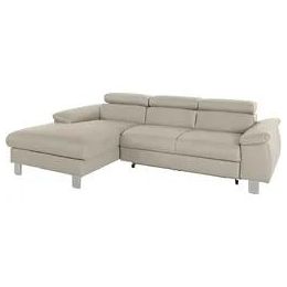 Ecksofa COTTA "Komaris L-Form, B: 244 cm", grau, B:244cm H:72cm T:166cm, Microfaser PRIMABELLE (100% Polyester);Kunstleder SOFTLUX(100%Polyurethan);Feinstruktur (100% Polyester);Kunstleder SOFTLUX/Struktur (100%Polyurethan, 90%Polyester, 10% Polyacryl), Sofas, Ecksofa, mit Kopfteilverstellung, optional Bettfunktion, Bettkasten & Licht