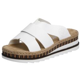Pantolette Rieker, Damen, Gr. 42, wei&szlig;, Lederimitat, Schuhe Pantolette, Keilabsatz, Sommerschuh, Schlappen mit Juteumrahmung, Topseller