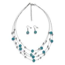 Ohrring und Ketten Set Firetti "Blue Crystal", blau (metallfarben, hellblau, hellblau), Schmuck_Sets, Damen, Metall, bunt, glitzernd, gl&auml;nzend, mit Glasstein
