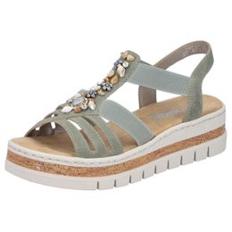 Keilsandalette Rieker, Damen, Gr. 37, schilfgr&uuml;n, Lederimitat, Schuhe, Keilsandalette, Plateausandale, Sommerschuh mit Verzierung