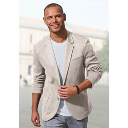 Sakko John Devin "aus elastischer Pikee-Qualit&auml;t", Herren, Gr. S (44/46), beige, Piqu&eacute;, Obermaterial: 65% Baumwolle, 35% Polyester. Futter: 100% Polyester, unifarben, regular fit normal, &Auml;rmel mit &Auml;rmelschlitz mit Kn&ouml;pfen, Sakkos Sakko, l&auml;ssiges Stretchsakko mit dezentem Muster