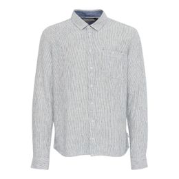 Langarmhemd Blend "Langarmhemd BHBobby Shirt stripe", Herren, Gr. S, N-Gr, blau (marineblaus), Obermaterial: 55% Leinen LI. 45% Viskose CV., Hemden Langarmhemd