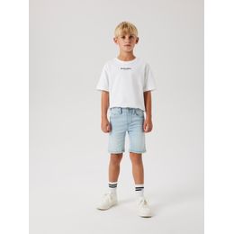 Shorts name it "NKMTHEO XSL DNM L SHORTS 5495-TH NOOS", Jungen, Gr. 104, N-Gr, light blau denim (blank), Web, Obermaterial: 70% Baumwolle, 27% Polyester, 3% Elasthan, unifarben, slim fit knielang, Hosen Shorts