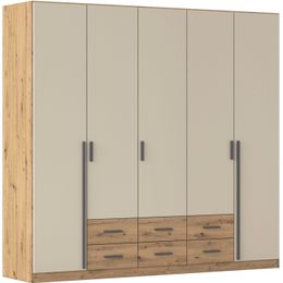 Dreht&uuml;renschrank Rauch "Kleiderschrank Garderobe GAMMA Breiten 91/136/181/226/271/315/360 cm", eiche artisan, beige (champagner), griffstangen graumetallic, B:226cm H:210cm T:54cm, Holzwerkstoff, Schr&auml;nke, Dreht&uuml;renschrank, mit Schubladen, verschiedene Griff-Varianten TOPSELLER MADE IN GERMANY