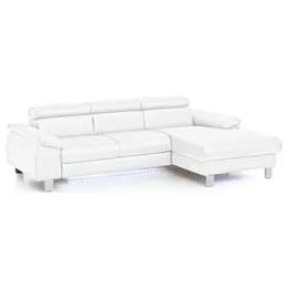 Ecksofa COTTA "Komaris L-Form, B: 244 cm", wei&szlig;, B:244cm H:72cm T:166cm, Microfaser PRIMABELLE (100% Polyester);Kunstleder SOFTLUX(100%Polyurethan);Feinstruktur (100% Polyester);Kunstleder SOFTLUX/Struktur (100%Polyurethan, 90%Polyester, 10% Polyacryl), Sofas, Ecksofa, mit Kopfteilverstellung, optional Bettfunktion, Bettkasten & Licht