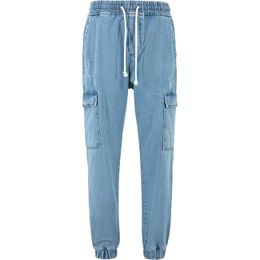 Cargohose 2Y Premium "2Y Premium Herren 2Y Distressed Antifit Cargo Jeans", Damen, Gr. 34, Normalgr&ouml;&szlig;en, blau, 97% Baumwolle, 3% Elasthan, unifarben, relaxed fit, Hosen Cargohose