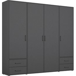 Dreht&uuml;renschrank Rauch "Kleiderschrank Schrank Garderobe W&auml;scheschrank VOYAGER", grau (graumetallic, griffe graumetallic), B:187cm H:194cm T:53cm, Holzwerkstoff, Schr&auml;nke, Dreht&uuml;renschrank, mit 2 modernen Griffvarianten, mit Au&szlig;enschubladen MADE IN GERMANY