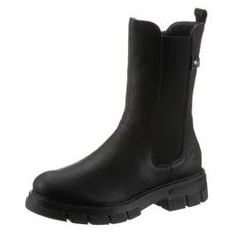 Chelseaboots Rieker, Damen, Gr. 38, schwarz, Lederimitat, Schuhe Chelseaboots, Stiefelette, Blockabsatz, Boots mit breitem Stretcheinsatz