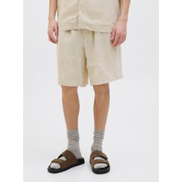 Jack & Jones Shorts JACK & JONES "JPSTBILL LAWRENCE LINEN SHORTS SRT LN", Herren, Gr. S, N-Gr, beige (silber lining), Web, Obermaterial: 100% Leinen, unifarben, weit knielang, Hosen Shorts