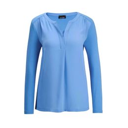 Kurzarmbluse GOLDNER "Kurzgr&ouml;&szlig;e Elegantes Chiffonshirt, Jersey-Details", Damen, Gr. 24, blau, Obermaterial: 50% Polyester PES. 47% Viskose CV. 3% Elasthan EL., Gerade, Blusen Kurzarmbluse, Schlitz