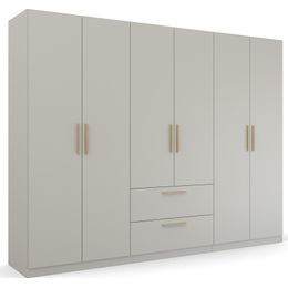 Kleiderschrank Rauch "Dreht&uuml;renschrank Schrank Garderobe Ankleide SKANDI BY QUADRA SPIN", grau (seidengrau), B:271cm H:210cm T:54cm, Holzwerkstoff, Schr&auml;nke, Kleiderschrank, im Landhaus-Stil mit Massivholzgriffen aus Wildeiche, mit Schubladen