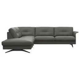 Ecksofa FLEXLUX "Glow, super bequem durch hochwertigem Sitzaufbau mit Federkern, L-Form", grau (warm mineral grau), B:268cm H:81cm T:224cm, 100% Echteder, Sofas, Ecksofa, Skandinavisches Design, In hochwertiger Verarbeitung