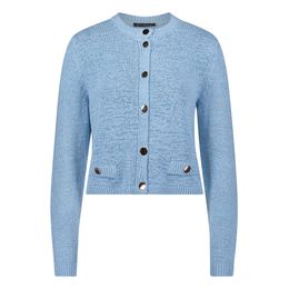 Cardigan Betty Barclay "Strick-Cardigan mit aufgesetzten Taschen", Damen, Gr. 48, blau (powder blau), Obermaterial: 65% Polyacryl PAN. 35% Polyamid PA., Strickjacken Cardigan