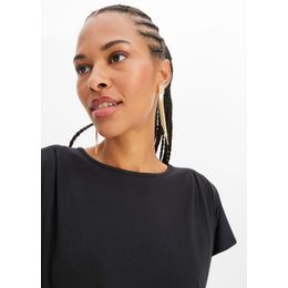 T-Shirt bonprix, Damen, Gr. 36/38 (S), schwarz, Jersey, Obermaterial: 95% Viskose, 5% Elasthan, unifarben, oversize h&uuml;ftlang, Rundhals, Shirts T-Shirt, Oversize-Passform, Kurzarm, mit Raffung an der Schulter