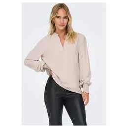 Blusenshirt Only "ONLMETTE V-NECK LS SMOCK TOP NOOS WVN", Damen, Gr. S, grau (gray morn), Web, Obermaterial: 100% Polyester, unifarben, regular fit normal, V-Ausschnitt, gesmokt, Shirts Blusenshirt, Kunstfaser, regular fit