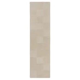Teppich FLAIR RUGS "CHECKERBOARD", beige (natur), B:60cm H:10mm L:230cm, Wolle, Teppiche, Teppich, Hoch-Tief-Effekt, Wohnzimmer, Schlafzimmer