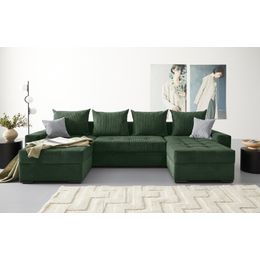Wohnlandschaft Collection AB "Josy XL U-Form, B: 313 cm in Cord, Cord-Mix", gr&uuml;n (dunkelgr&uuml;n), B:313cm H:84cm T:161cm, 100% Polyester, Sofas, Wohnlandschaft, mit Bettfunktion, Bettkasten & 2 Zierkissen, Federkern