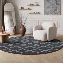 Teppich Sanat "Boho 8202", schwarz, H:10mm &Oslash;:200cm, Kunstfaser, Teppiche, Teppich, Kurzflor, robust, Boho, Scandic, f&uuml;r Fussbodenheizung geeignet