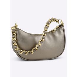 Handtasche Heine, Damen, Gr. B/H/T: 25cm x 13cm x 7cm, silber (platin, metallic), Polyurethan, bedruckt, gemustert, unifarben, Taschen Handtasche