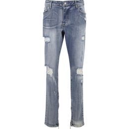 Bequeme Jeans 2Y Premium "2Y Premium Herren 2Y Destroyed Straight Fit Jeans", Herren, Gr. 32, Normalgr&ouml;&szlig;en, blau, 97% Baumwolle, 3% Elasthan, unifarben, normal, Jeans