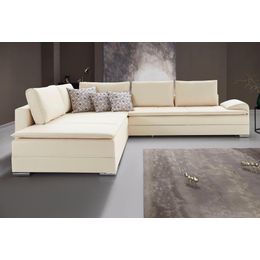 Ecksofa Home Affaire "Night & Day L-Form, B: 324 cm, mit Dauer-Schlaffunktion und Armlehne", beige, B:324cm H:95cm T:218cm, Struktur ( 100% Polyester);Luxus-Microfaser (100% Polyester), Sofas, Ecksofa, inkl. Bettfunktion & Bettkasten, Boxspringbett 180x200 cm