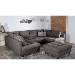 Wohnlandschaft Collection AB "Toni U-Form, B: 298 cm", grau (anthrazit), B:298cm H:44cm T:184cm, 100%Polyester, Sofas, Wohnlandschaft, mit Hocker & 3 Zierkissen, Federkern