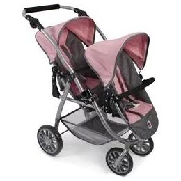 Bayer Chic 2000 Puppen-Zwillingsbuggy CHIC2000 "Vario, Grau-Rosa", bunt (melange grau, rosa), Puppenwagen, KinderB:71cm H:79cm T:71cm, Kunststoff, Metall, Stoff, mit schwenkbaren Vorderr&auml;dern, B:71cm H:79cm T:71cm