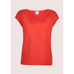 Madeleine Mode Kurzarmshirt MADELEINE "Shirt Rundhals-Shirt mit Stickerei", Damen, Gr. 44, orange (blutorange), Obermaterial: 95% Viskose CV. 5% Elasthan EL., Modern, normal, Shirts Kurzarmshirt
