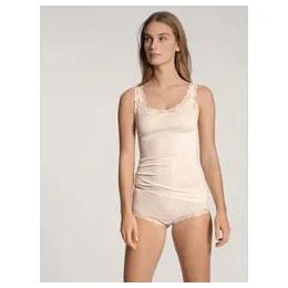 Spitzentop Calida "Richesse Lace", Damen, Gr. M (44/46), beige, Feinripp, Obermaterial: 70% Schurwolle, 30% Seide, unifarben, figurbetont h&uuml;ftbedeckend, tiefer Rundhals, Tops Spitzentop, edler Spitzenbesatz, Feinripp-Qualit&auml;t, w&auml;rmend