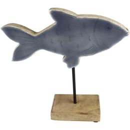 Dekofigur AM Design "Fisch aus Mangoholz und Metall", blau, B:5cm H:20cm, Metall, Dekofiguren, Dekofigur, in zwei Gr&ouml;&szlig;en