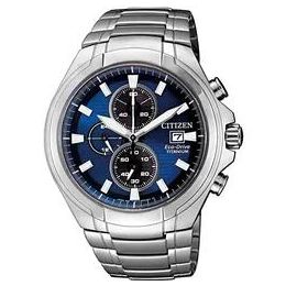 Chronograph Citizen, silber (silberfarben, blau), Armbanduhren, Herren, Chronograph, Armbanduhr, Herrenuhr, Solar, Stoppfunktion, Titan, Saphirglas