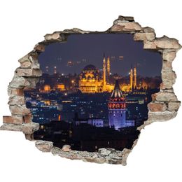 Wandtattoo queence "Stadt bei Nacht", gelb, B:60cm H:50cm T:0,1cm, Wandtattoos, Wandtattoo, Wandsticker, Wandbild, selbstklebend, 3D, Wanddurchbruch