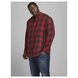 Jack & Jones PlusSize Karohemd "GINGHAM TWILL SHIRT", Herren, Gr. 6XL (72/74), N-Gr, rot (rot, kariert), Web, Obermaterial: 100% Baumwolle, JACK & JONES PLUSSIZE, normal, Hemden Karohemd, Bis Gr&ouml;&szlig;e 6XL