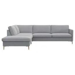 Ecksofa FLEXLUX "Fiore, L-Form", grau (sophisto gre), B:266cm H:85cm T:225cm, 100% Polyester, Sofas, Ecksofa, schmale Armlehnen, Kaltschaum, F&uuml;&szlig;e Alu+ Eiche