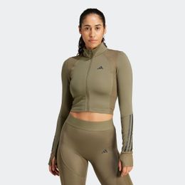 Trainingsjacke adidas Performance "HYPERGLAM RIBBED", Damen, Gr. XL, gr&uuml;n (olive strata), Obermaterial: 83% Polyester, 17% Elasthan, Jacken Trainingsjacke