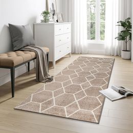 Teppich Sanat "Trellis", beige, B:80cm H:10mm L:200cm, Kunstfaser, Teppiche, Teppich, Kurzflor, skandi, boho, auch als L&auml;ufer und in rund