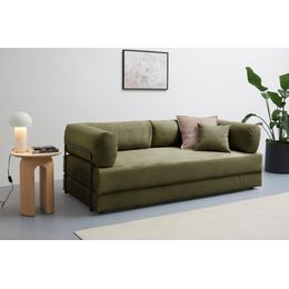 Schlafsofa HOMSY BY ANA JOHNSON "Folda, Dauerschl&auml;fer, Breite 206 cm, Liegefl&auml;che 181x198 cm", olive, B:206cm H:72cm T:94cm, Sofas, Schlafsofa, mit Bett-/Schlaffunktion, inkl. 1x Zierkissen, Tonnentaschenfederkern