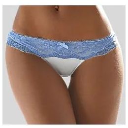 String Lascana, Damen, Gr. 36/38, beige (creme, blau), Obermaterial: 85% Polyamid, 15% Elasthan, figurbetont, Unterhosen String, mit breitem Bund aus blumiger Spitze, Dessous