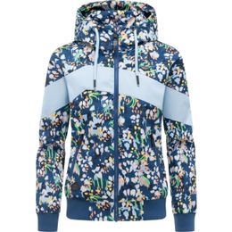 Outdoorjacke Ragwear "&Uuml;bergangsjacke Nuggie Block Flower", Damen, Gr. L, blau (night blau26), Obermaterial: 100% Polyester PES. Obermaterial: Futter: 100% Polyester PES., gerade, eng Rippstrickb&uuml;ndchen, Jacken Outdoorjacke, modische Damen Freizeitjacke mit floralem Print