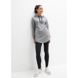 Jogginganzug bonprix "Jogginganzug mit Long-Sweatshirt und Leggings (2-teilig)", Damen, Gr. 44/46 (L), grau (grau meliert, schwarz), Obermaterial: 70% Baumwolle, 30% Viskose. Unterteil: 95% Baumwolle, 5% Elasthan, mehrfarbig, oversize, Sportanz&uuml;ge Jogginganzug, zweiteiliges Set, extra langes Sweatshirt, kn&ouml;chelfreie Leggings