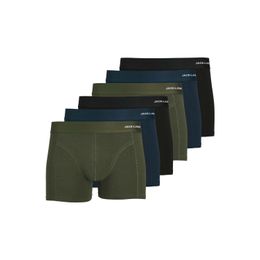 Jack & Jones Boxershorts JACK & JONES "Boxershort JACBASIC TRUNKS 6 PACK 6er Pack", Herren, Gr. XL, bunt (schwarz, blau, gr&uuml;n), Obermaterial: 65% Viskose CV. 30% Baumwolle CO. 5% Elasthan EL., Unterhosen Boxershorts