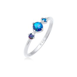 Silberring Elli "Ring Opal Rund Trio Vintage 925er Silber" Gr. 54, blau, Fingerringe, Damen, 54, Silber 925 (Sterlingsilber), Silberring